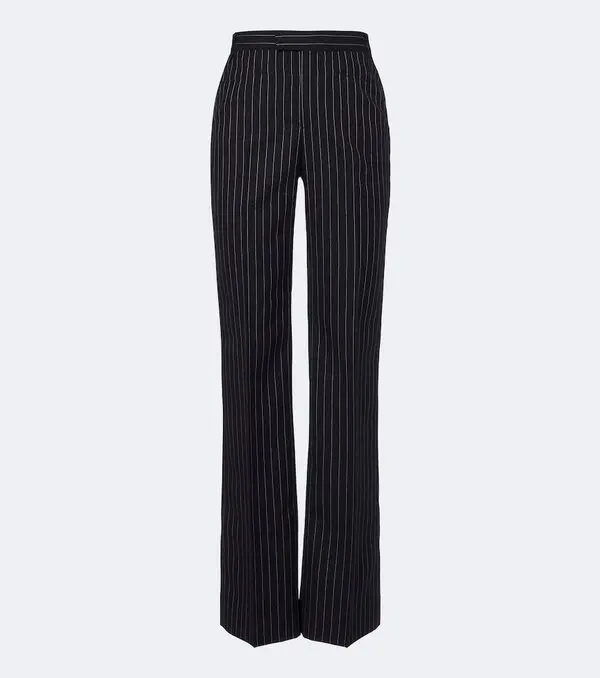 Gucci Pinstripe Wool And Silk Straight Pants - Black