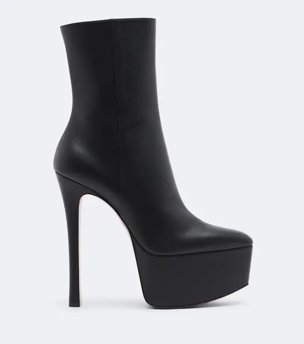 Amina Muaddi Cynthia Leather Platform Ankle Boots