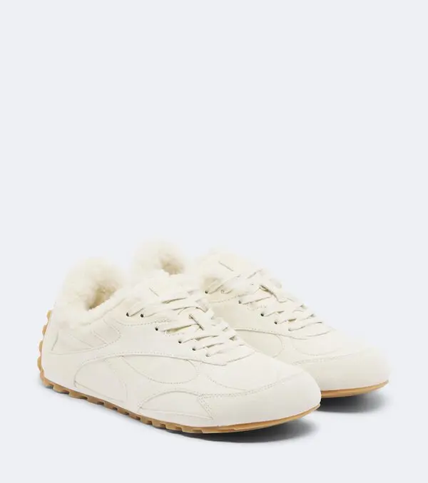 Bottega Veneta Orbit Flash Shearling-lined Suede Sneakers - White