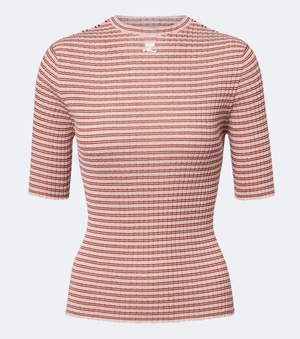 COURREGES Courrèges Striped Cotton-blend T-shirt - Pink