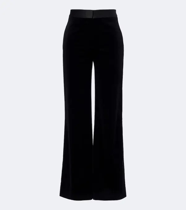 Victoria Beckham Alina Cotton-blend Velvet Flared Pants - Black