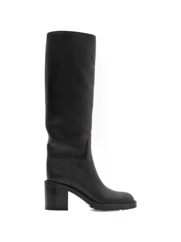 Burberry Leather Fife Heel Boots - Black