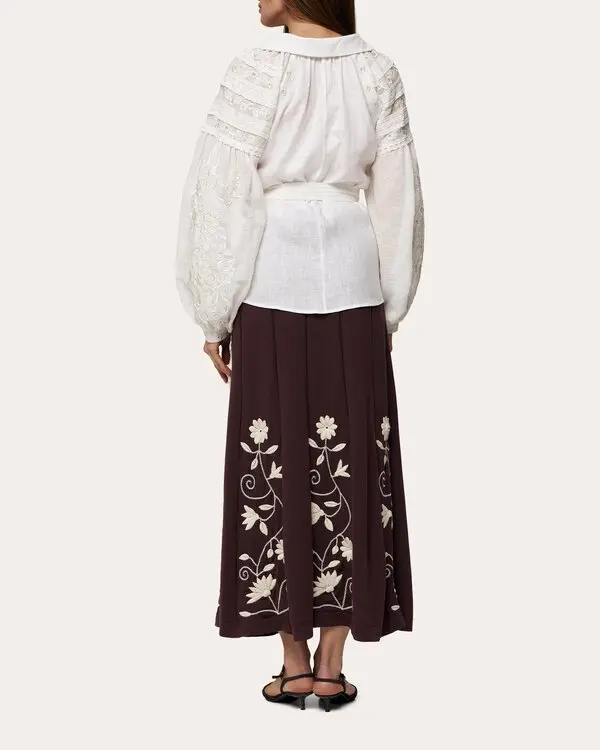 ANNABO Roseveil Embroidered Linen Wrap Blouse