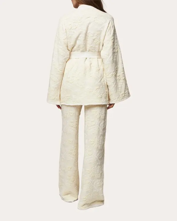 ANNABO Pale Rose Jacquard Wool Wide-leg Pants