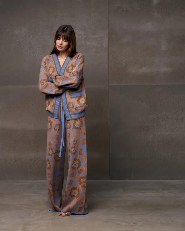 ANNABO Mirage Bloom Floral Wool Jacquard Pants
