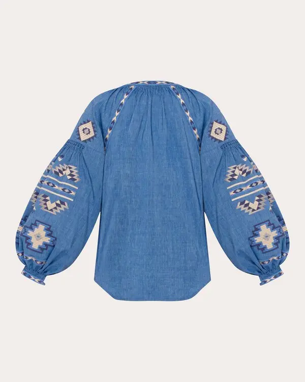 ANNABO Rombé Geometric Embroidered Linen Blouse