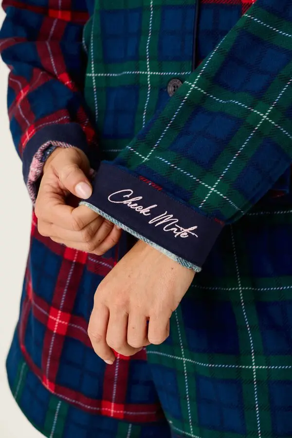 PJ Salvage Personalized Check Mate Plaid Flannel 3-piece Short Pajama Set