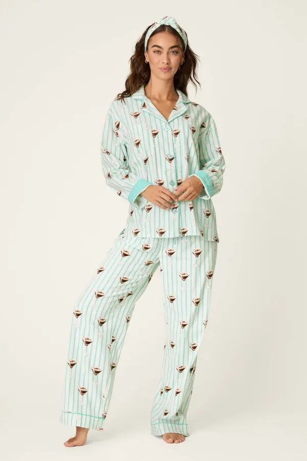 PJ Salvage Personalized Espresso Martini Print 3-piece Long Sleeve Flannel Pajama Set