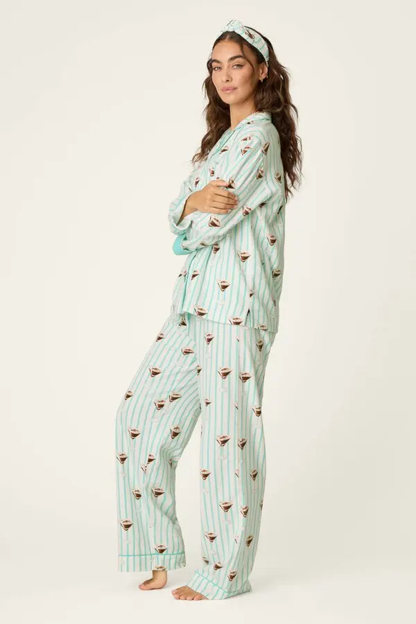 PJ Salvage Personalized Espresso Martini Print 3-piece Long Sleeve Flannel Pajama Set