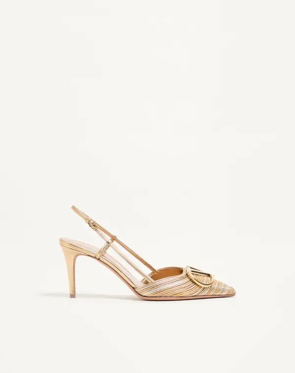 Valentino Garavani Vlogo Signature Metallic Slingback Pumps With Cornely Embroidery 80mm - Gold