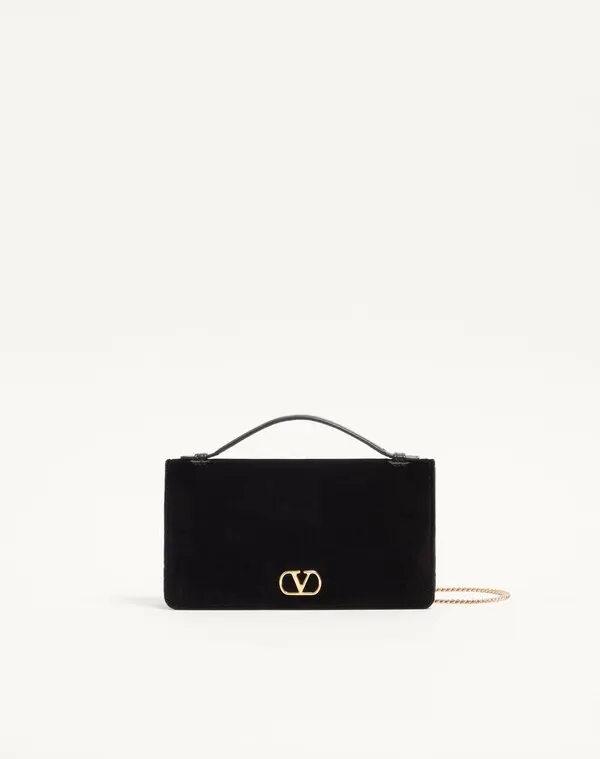 Valentino Garavani Vlogo Signature Chain Wallet In Velvet - Black