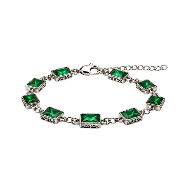 OUTRAGE LONDON Emerald Gemstone Bracelet - Silver