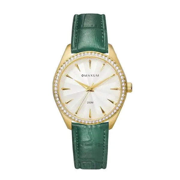 MAXUM Sydney Gold Crystal Bezel Leather Strap