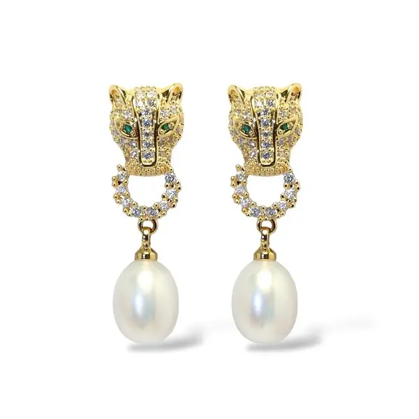NINEMOO Leopard Pearl Stud Earrings - Gold