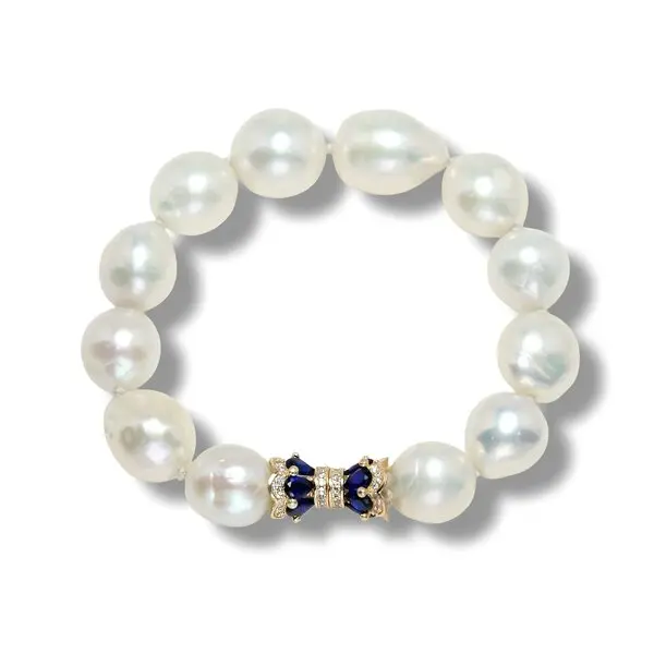 NINEMOO Royal Blue Iris Baroque Pearl Bracelet - White