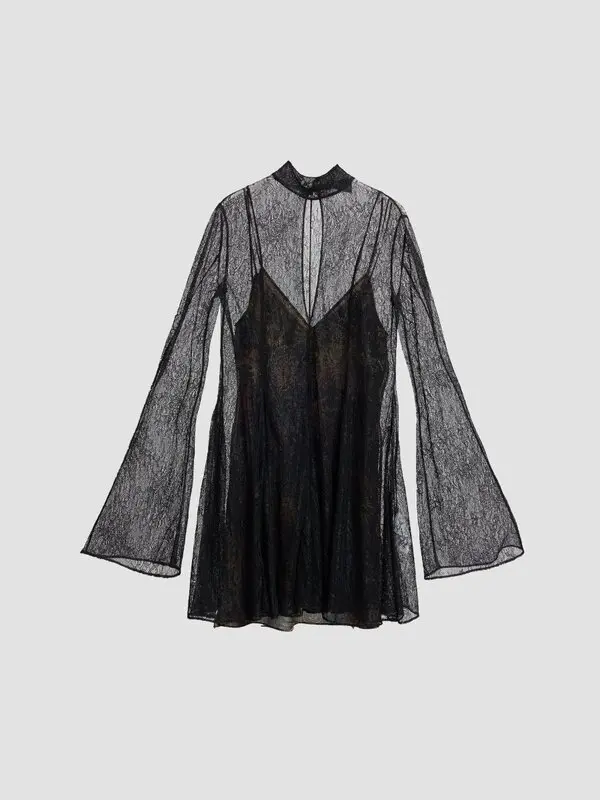 Etro Lace & Metallic Silk Combo Mini Dress - Black