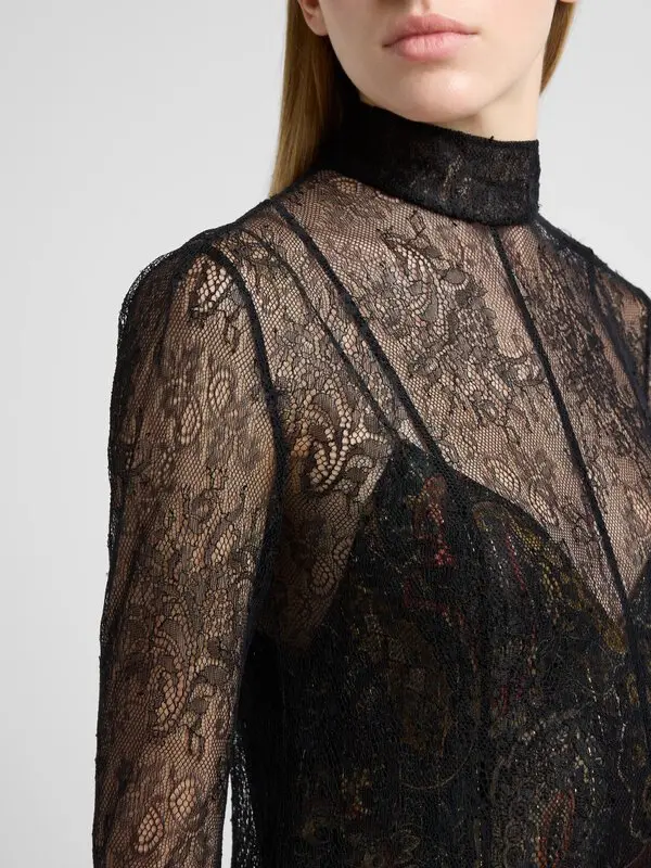 Etro Lace & Metallic Silk Combo Mini Dress
