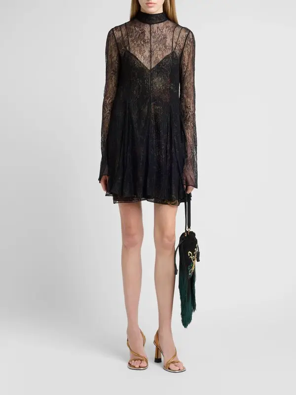Etro Lace & Metallic Silk Combo Mini Dress