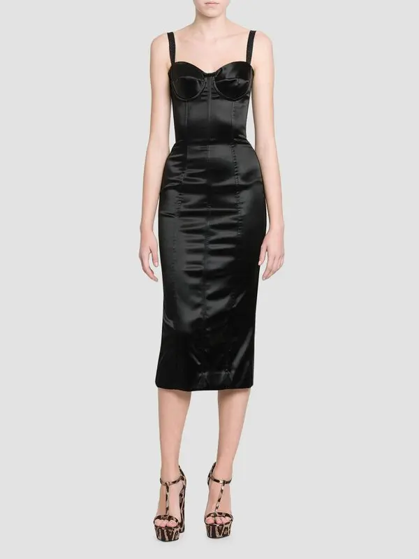 Dolce & Gabbana Satin Corseted Midi-dress - Nero