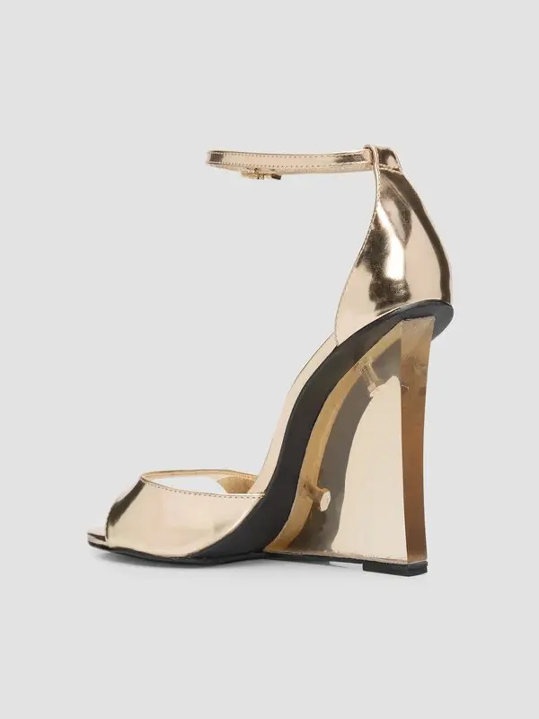 Schutz Stella 100mm Mirror-finished Leather Wedge Sandals