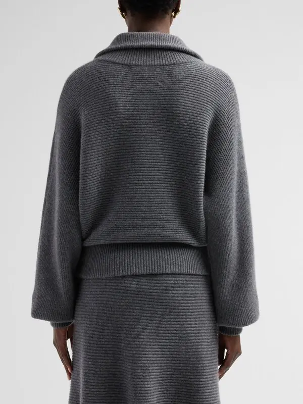 LISA YANG Aylani Horizontal Rib-knit Cashmere Henley Sweater