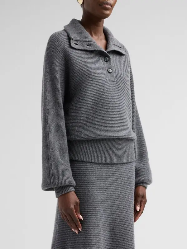 LISA YANG Aylani Horizontal Rib-knit Cashmere Henley Sweater