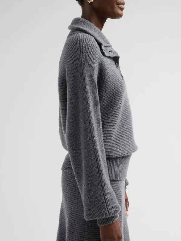 LISA YANG Aylani Horizontal Rib-knit Cashmere Henley Sweater