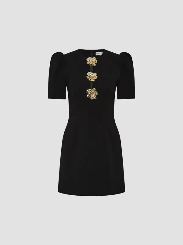 Rebecca Vallance Highclere Floral-brooch Mini Dress - Black