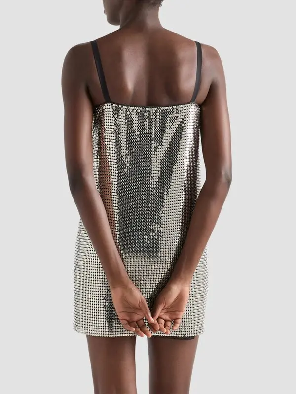 Prada Embroidered Metallic Mesh Mini-dress
