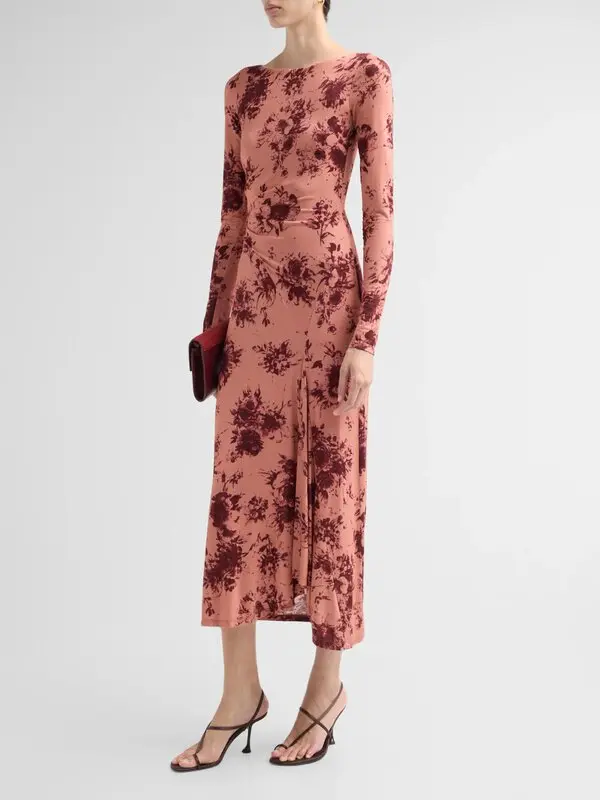 Lela Rose Floral Draped Jersey Midi-dress