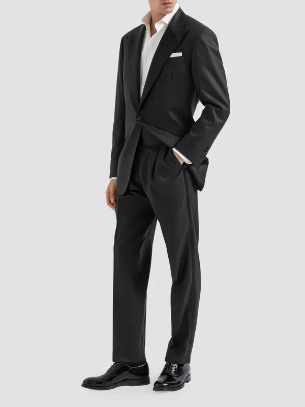 Brunello Cucinelli Lightweight Virgin Wool And Silk Twill Tuxedo With Peak-lapel Jacket