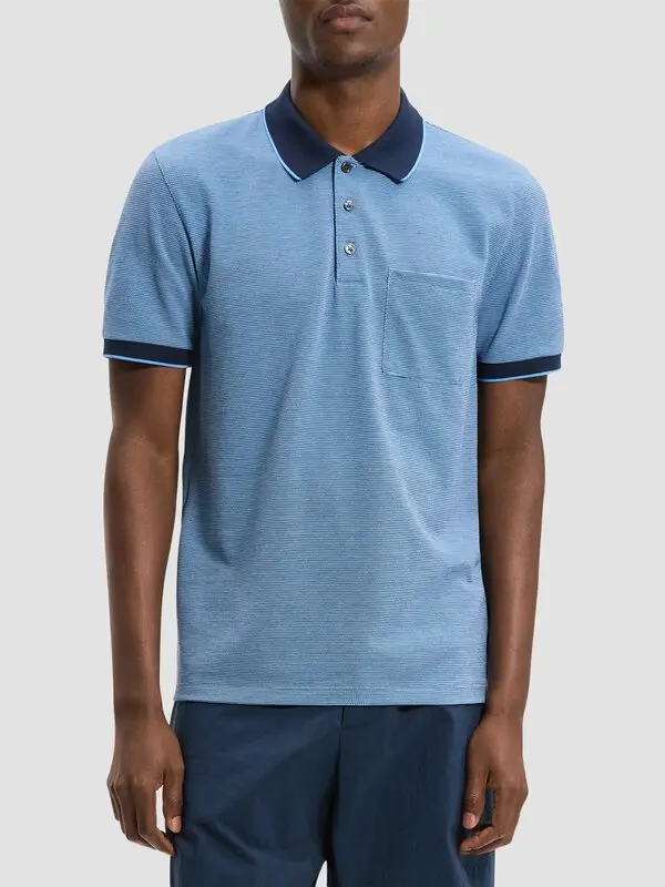 Theory Birdseye Pique Polo Shirt - Crisp Blue Multi
