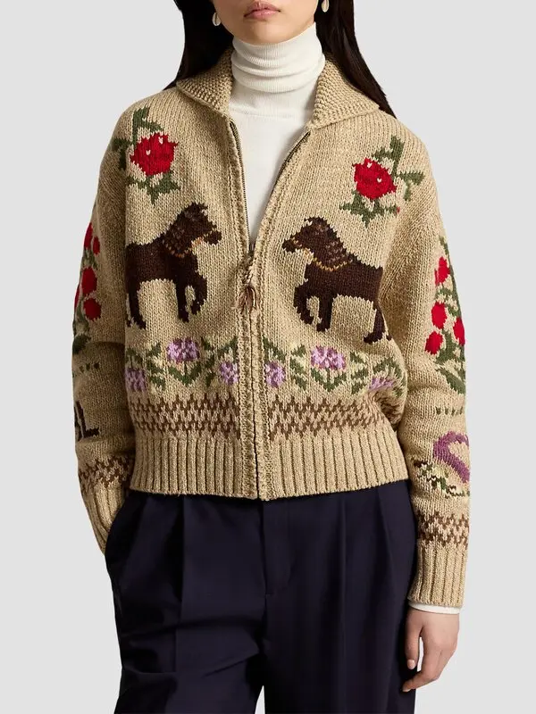 Polo Ralph Lauren Intarsa-knit Cotton-wool Shawl Cardigan