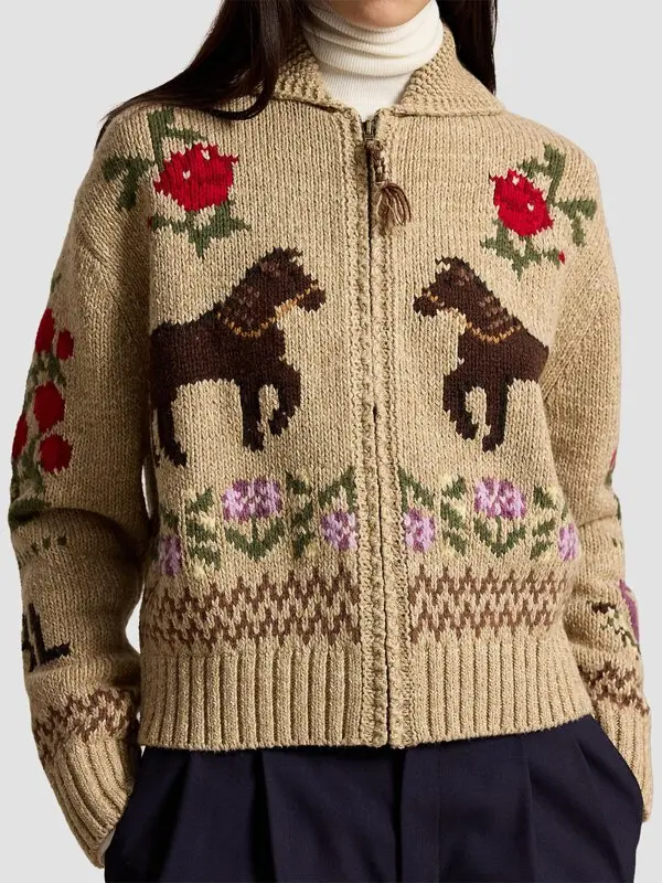 Polo Ralph Lauren Intarsa-knit Cotton-wool Shawl Cardigan
