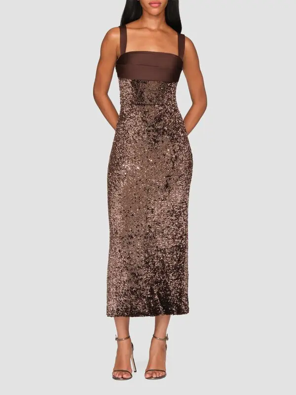 Theia Belle Sequined Midi Dress