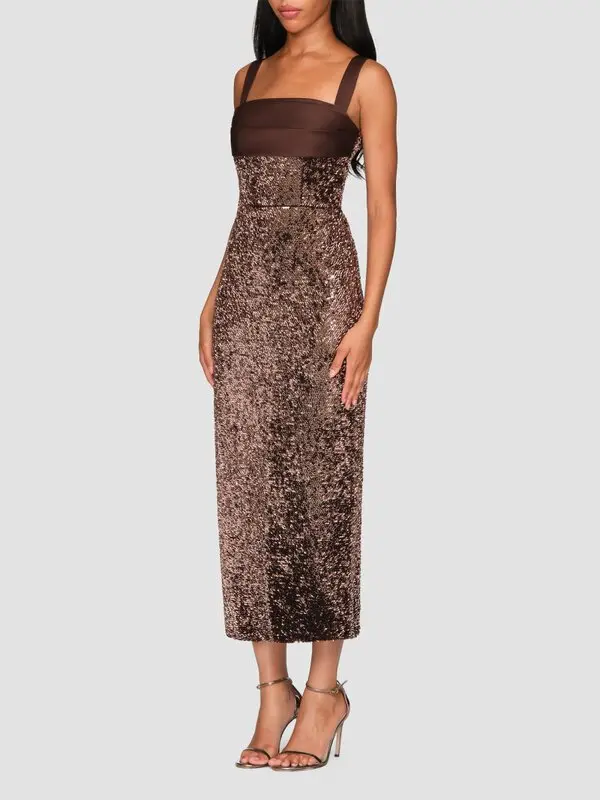 Theia Belle Sequined Midi Dress