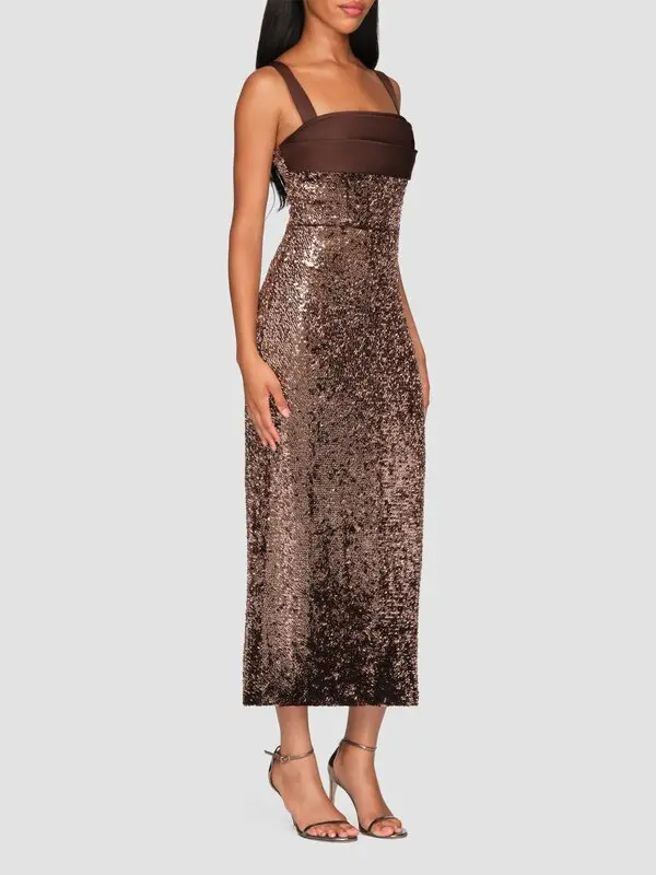 Theia Belle Sequined Midi Dress