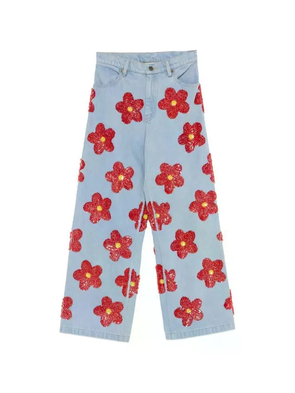 Ashish Floral Embroidered Jeans - Blue