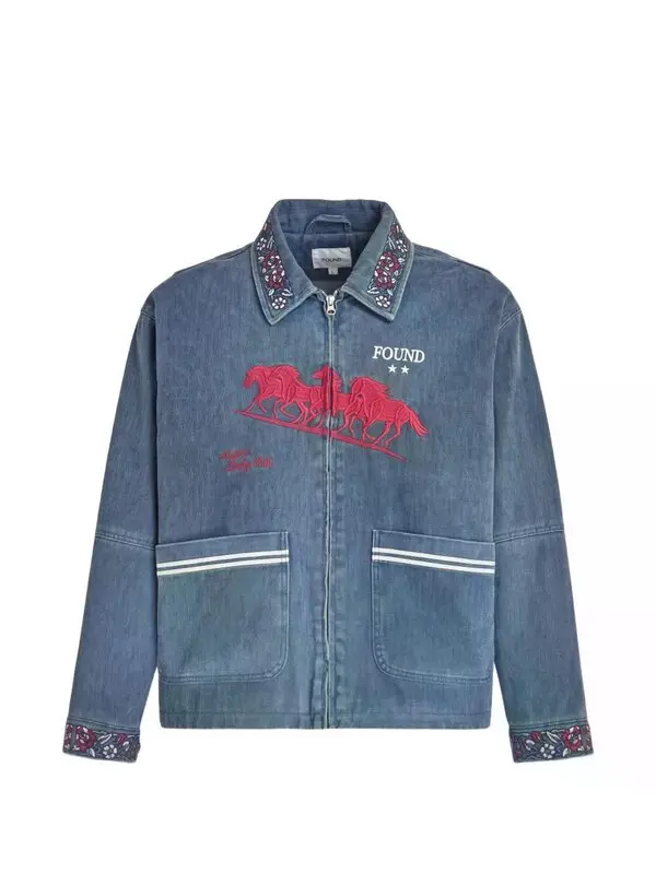FOUND Jockey Club Embroidered Denim Jacket