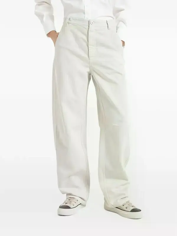 Brunello Cucinelli Warm Wide Leg Cotton Blend Trousers - Neutrals