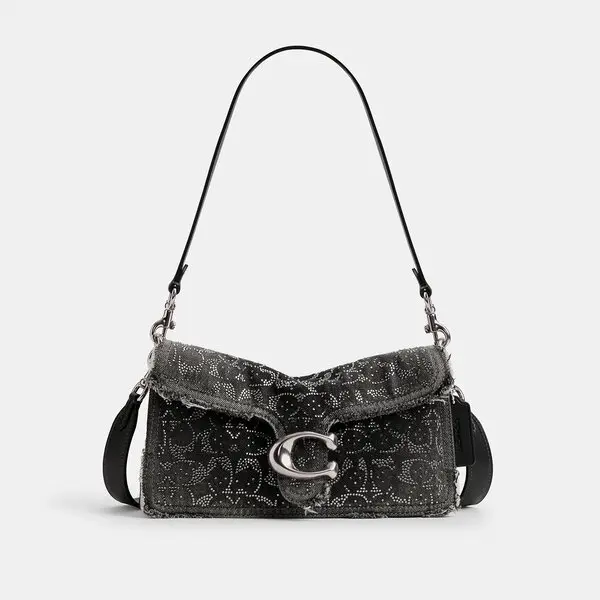 COACH Tabby Shoulder Bag 26 In Regenerative Cotton Denim With Loved Crystal Signature - Silver/black