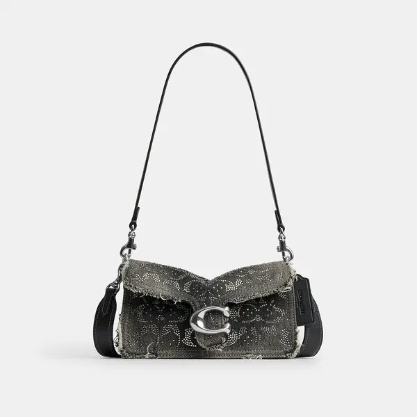 COACH Tabby Shoulder Bag 20 In Regenerative Cotton Denim With Loved Crystal Signature - Silver/black