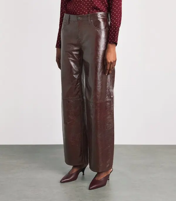 FRAME Leather The Bow Barrel-leg Trousers