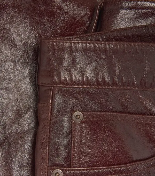 FRAME Leather The Bow Barrel-leg Trousers