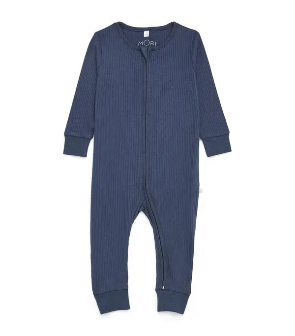 MORI Ribbed Clever Zip Playsuit - Navy