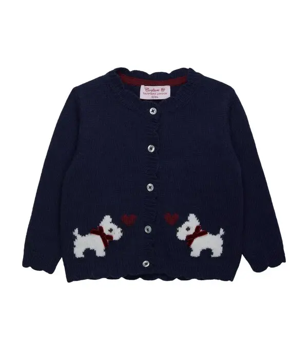 Trotters Knitted Scottie Cardigan - Blue