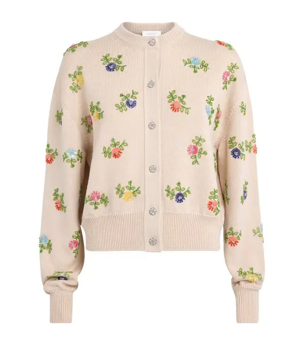 Rabanne Merino Wool Floral Embellished Cardigan