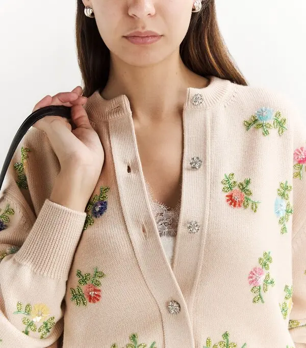 Rabanne Merino Wool Floral Embellished Cardigan