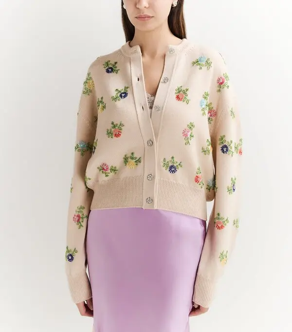Rabanne Merino Wool Floral Embellished Cardigan