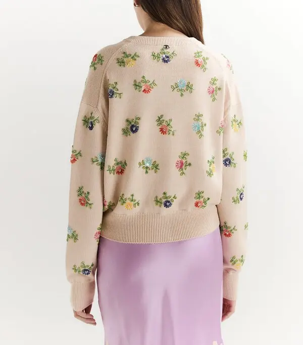 Rabanne Merino Wool Floral Embellished Cardigan